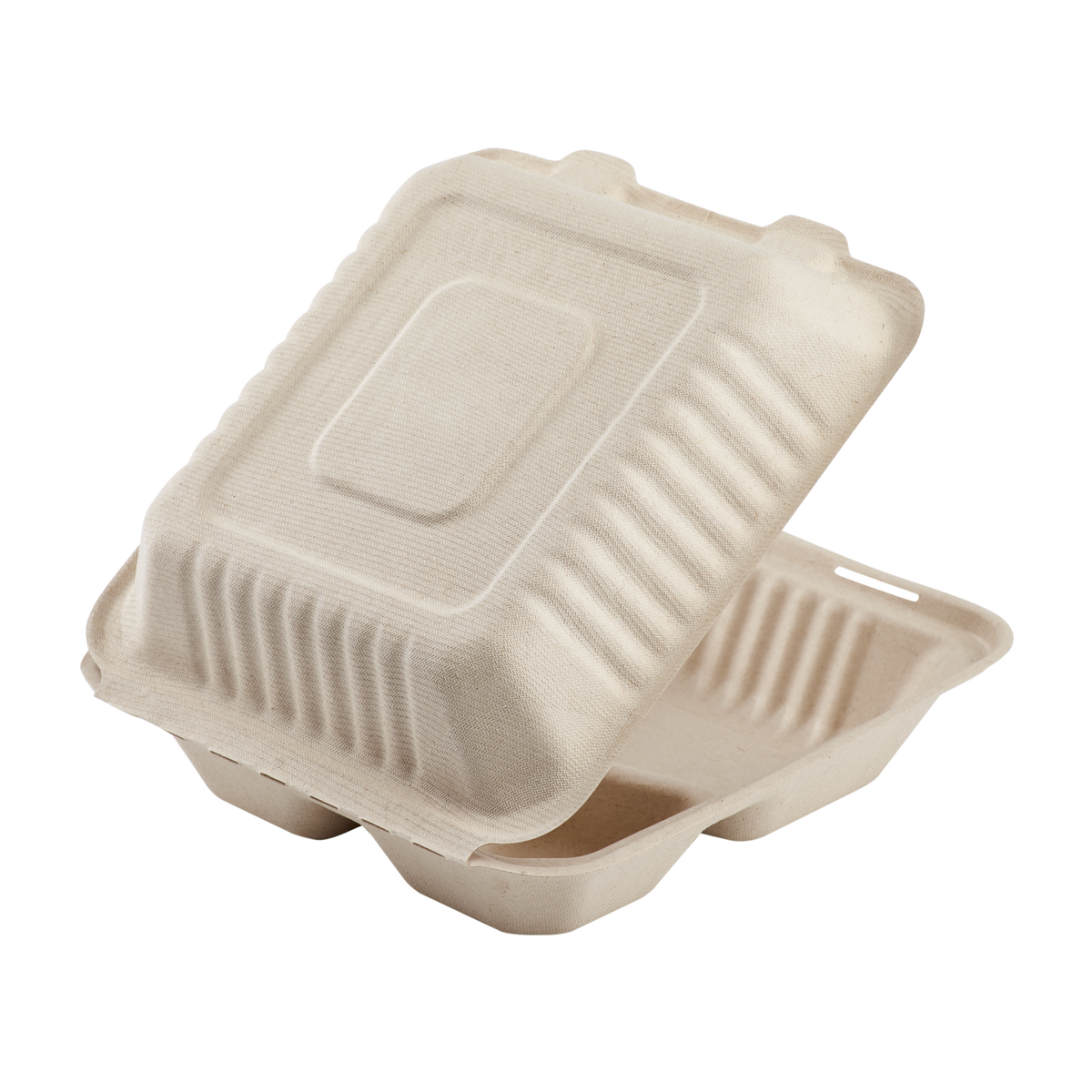 Large Biodegradable 3 Compartment Takeout Boxes - 8x8 Carry Out Container