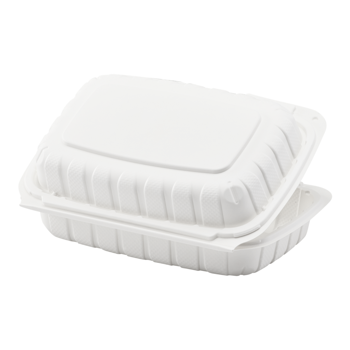 Medium White Takeout Boxes - 9"x6" Mineral Filled Hinged Containers